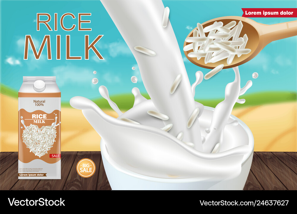 Rice milk mock up realistic product Royalty Free Vector