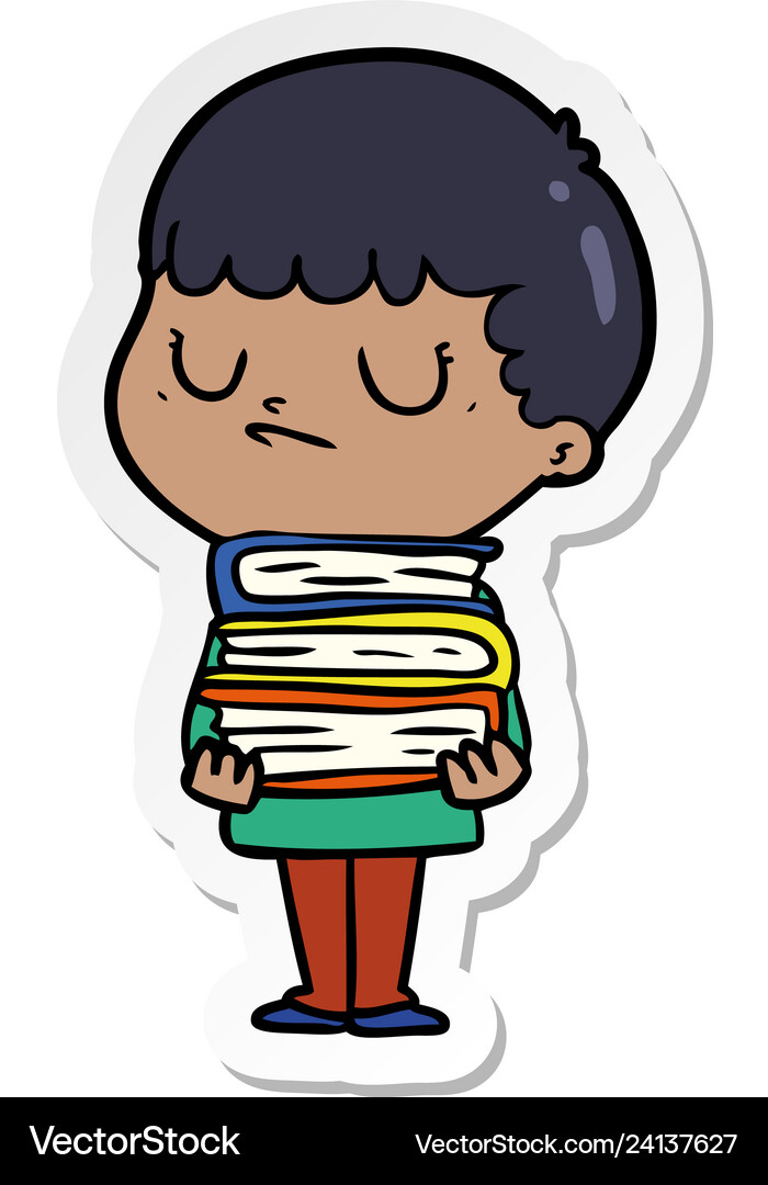 Sticker of a cartoon grumpy boy Royalty Free Vector Image