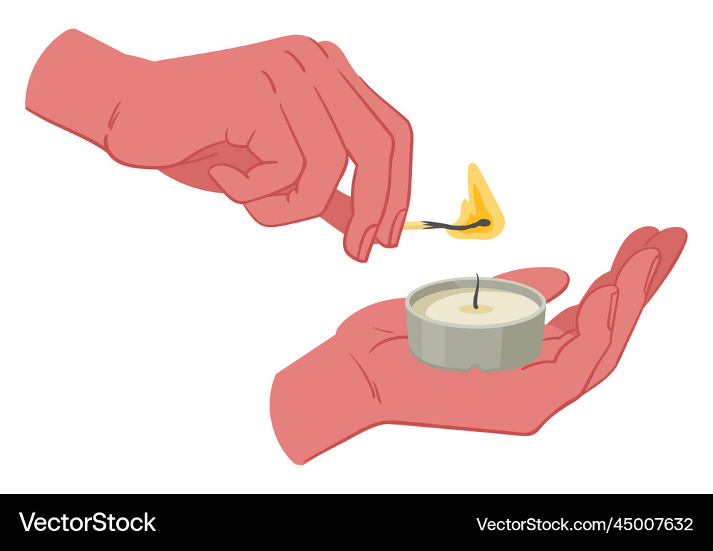 Cartoon hands light candle scented wax candle Vector Image