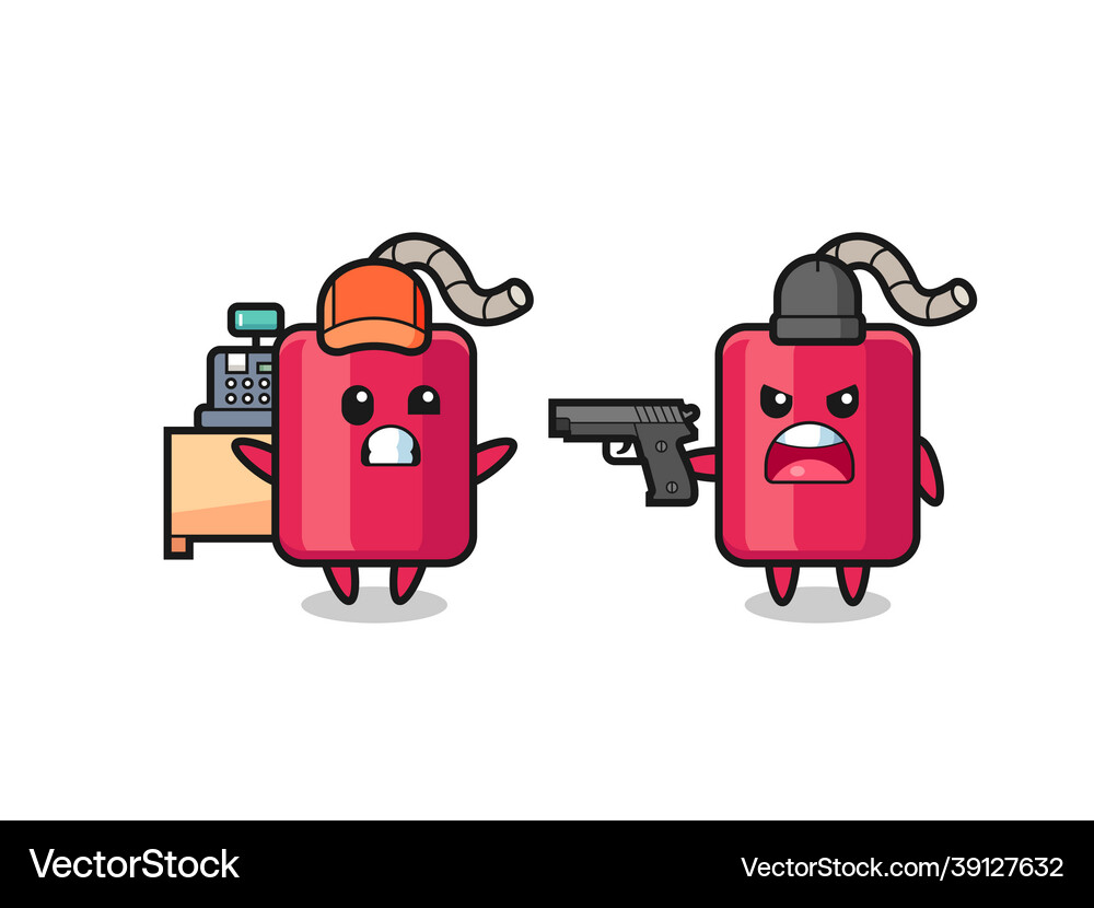 Cute dynamite as a cashier is pointed a gun Vector Image