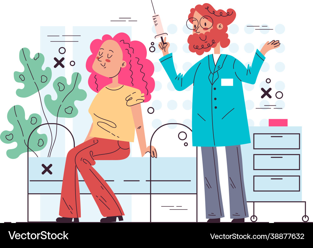 Doctor character making vaccine injection Vector Image