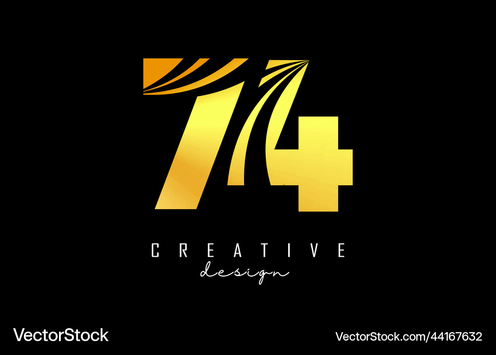 Golden creative number 74 7 4 logo with leading Vector Image