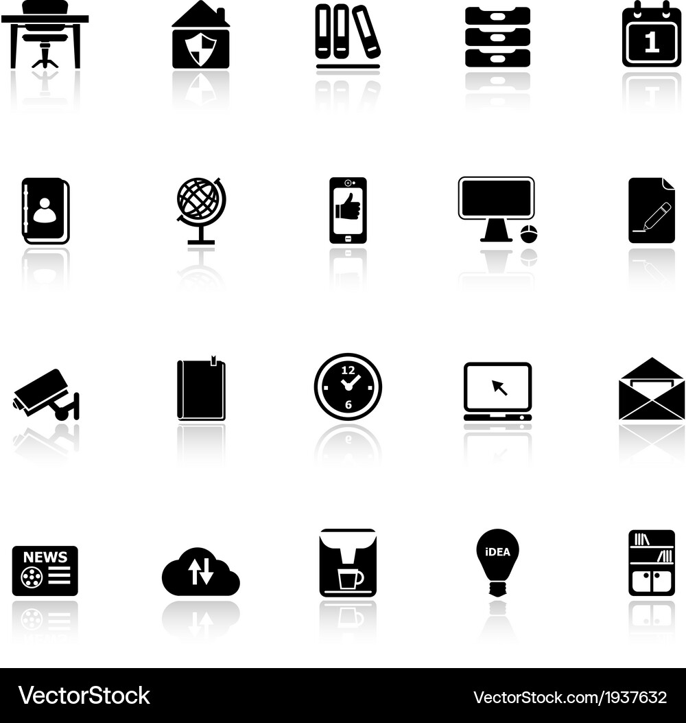 Home office icons with reflect on white background
