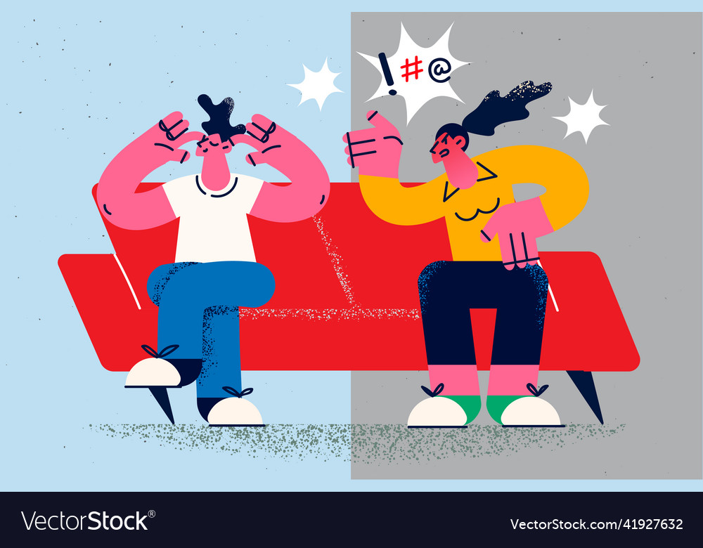 Husband close ears ignore furious wife talking Vector Image