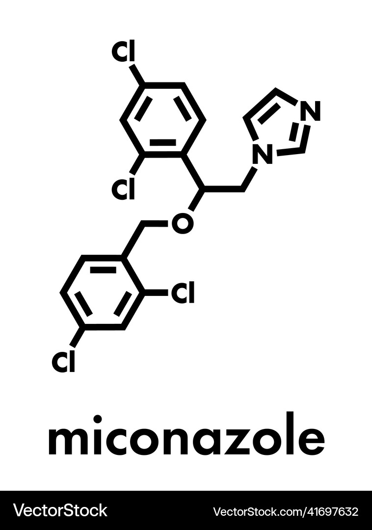 Miconazole antifungal drug molecule skeletal Vector Image