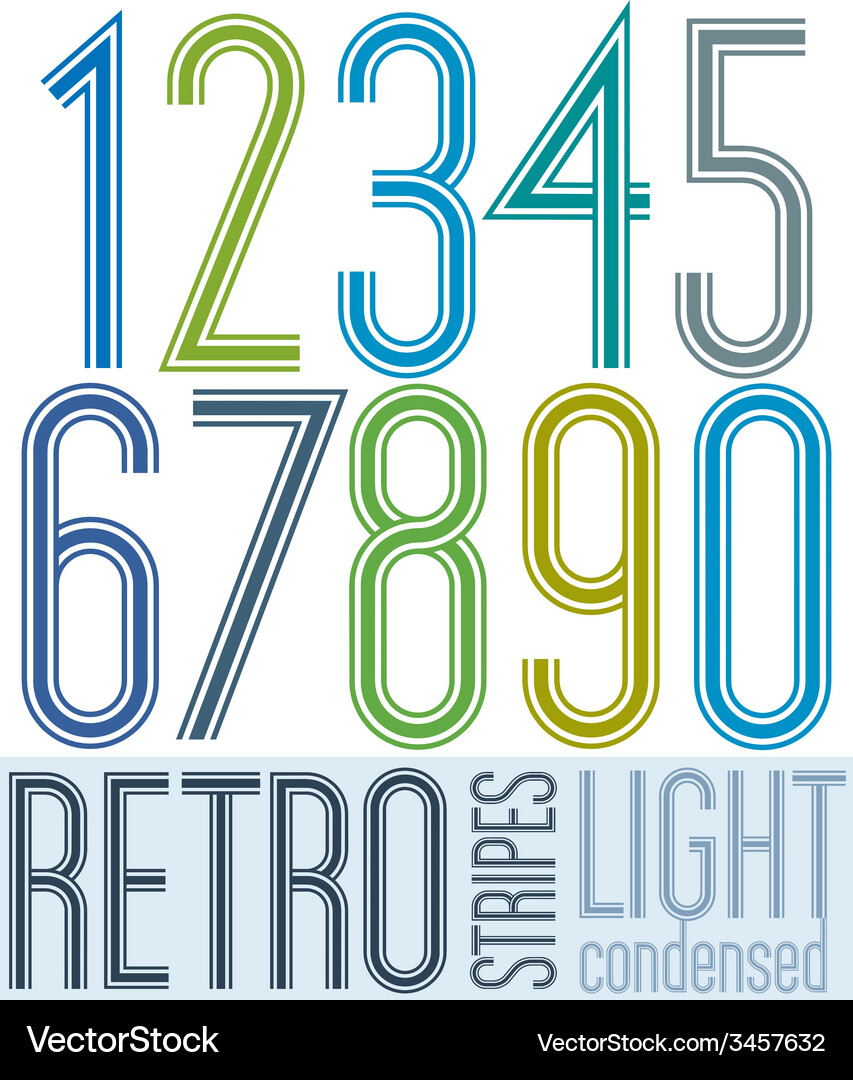 Poster retro light condensed colorful numbers Vector Image