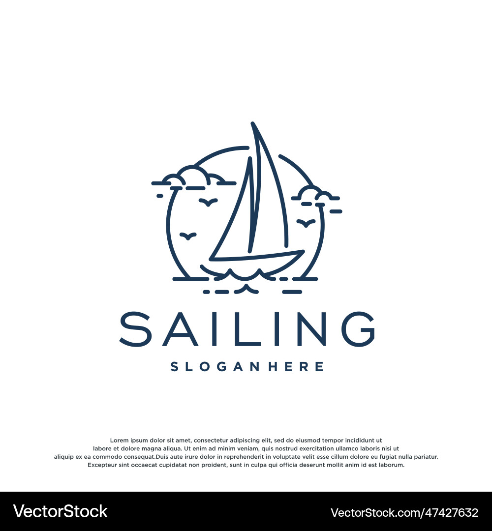 Simple sailboat boat ship on ocean logo design Vector Image