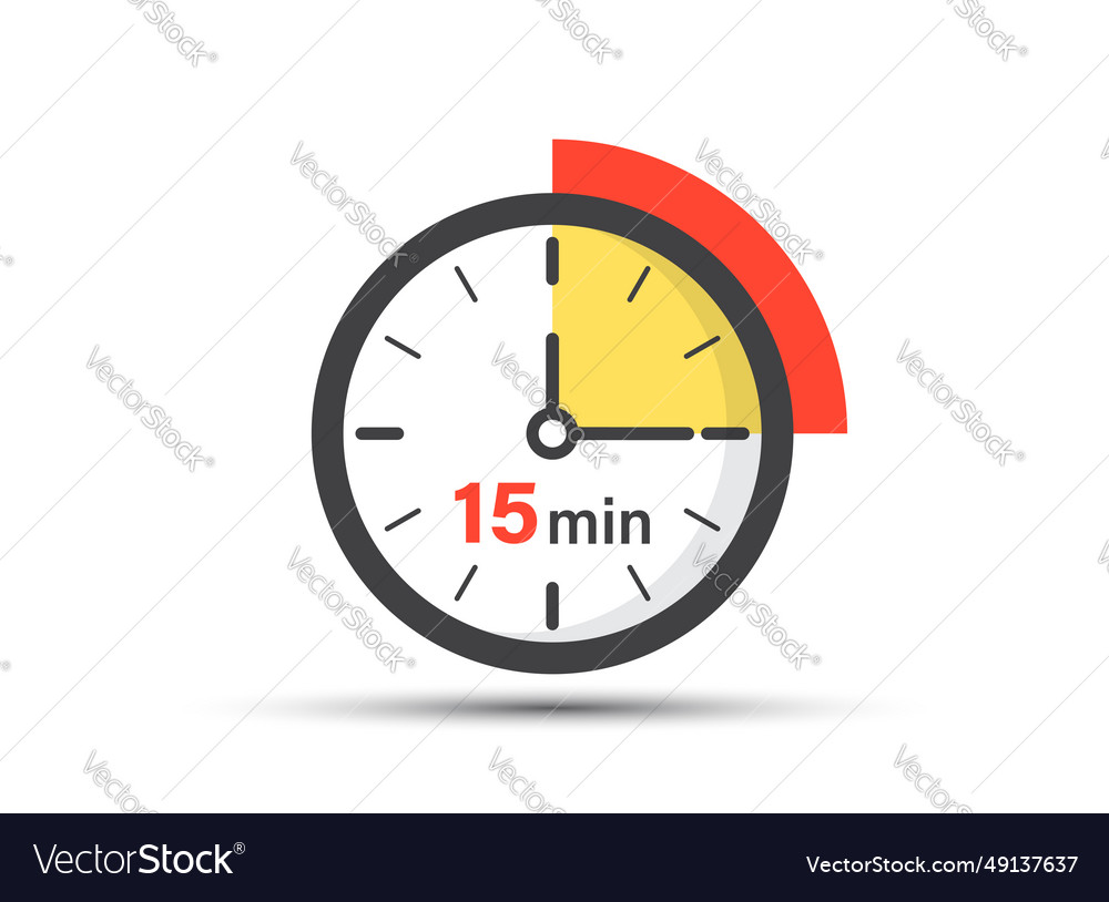 15 minutes on stopwatch icon in flat style clock Vector Image