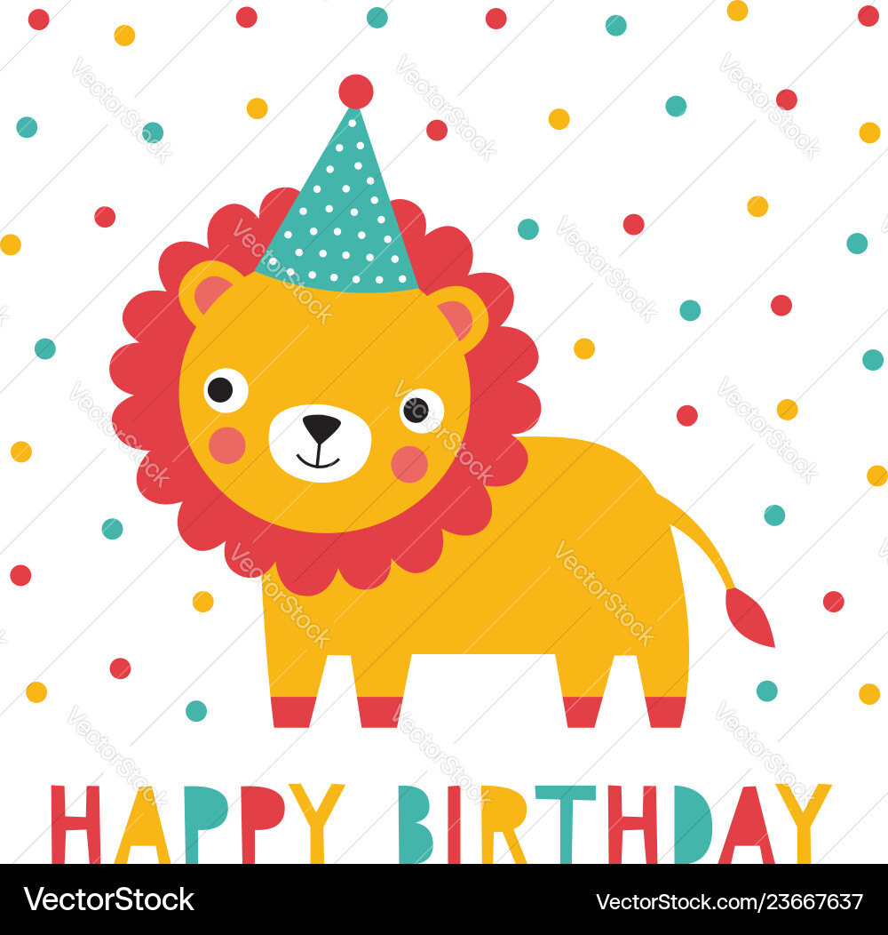 Birthday greeting card with a cute lion Royalty Free Vector
