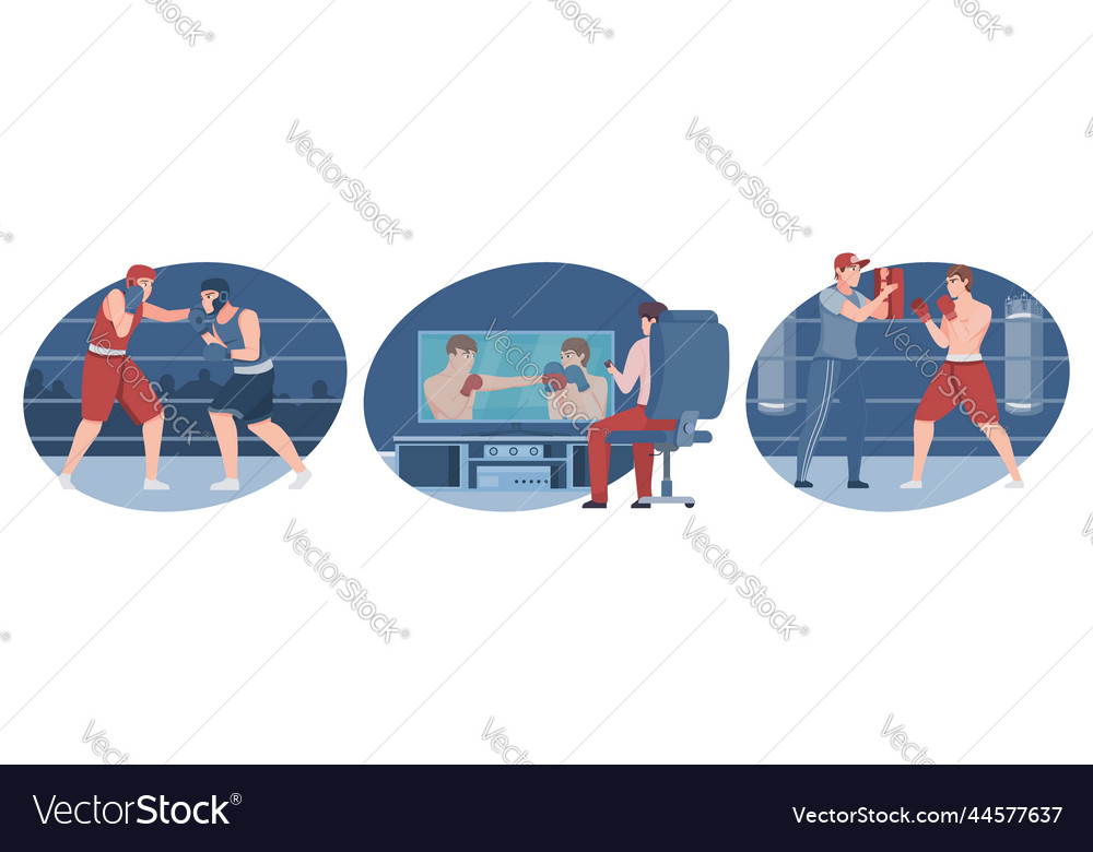 Boxing flat composition set Royalty Free Vector Image