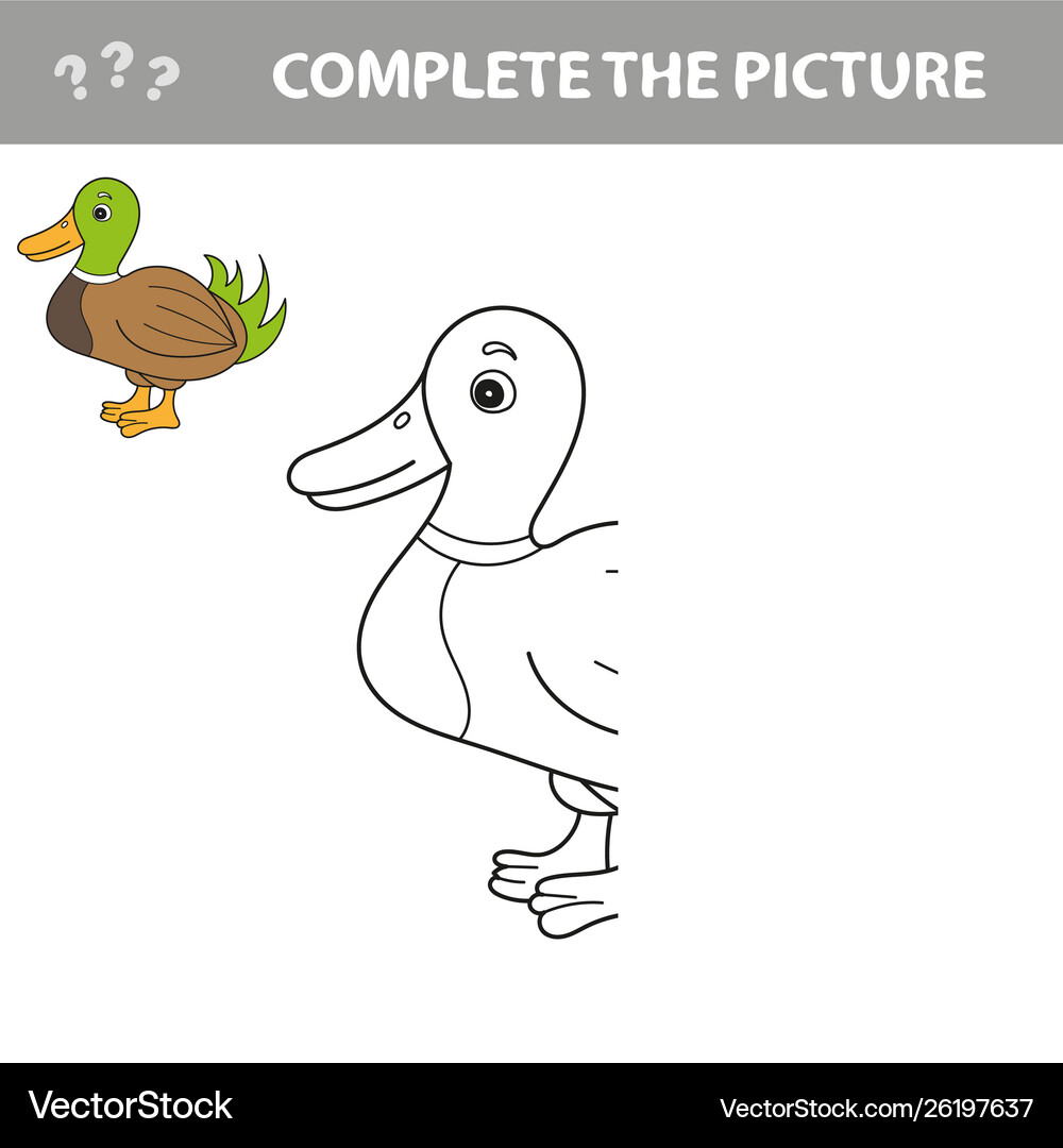 Coloring the cute cartoon duck educational game Vector Image