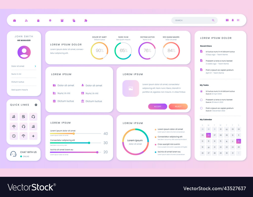 Dashboard admin panel design template Royalty Free Vector