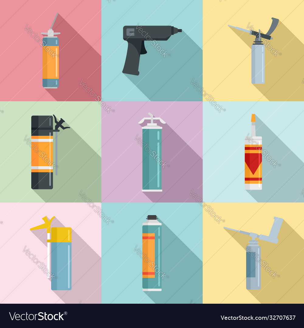 Polyurethane foam icons set flat style Royalty Free Vector