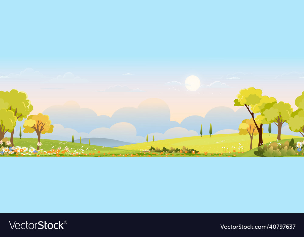 Seamless pattern spring green fields landscape Vector Image