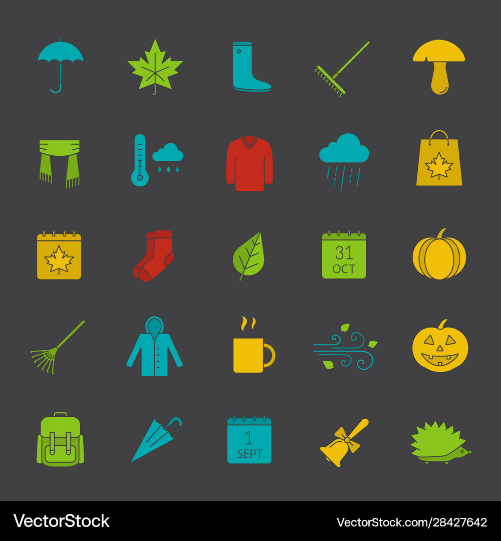 Autumn glyph color icon set Royalty Free Vector Image
