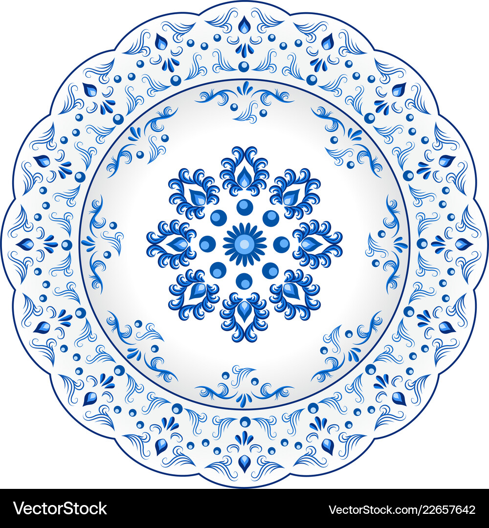 Decorative porcelain plate ornate with blue Vector Image