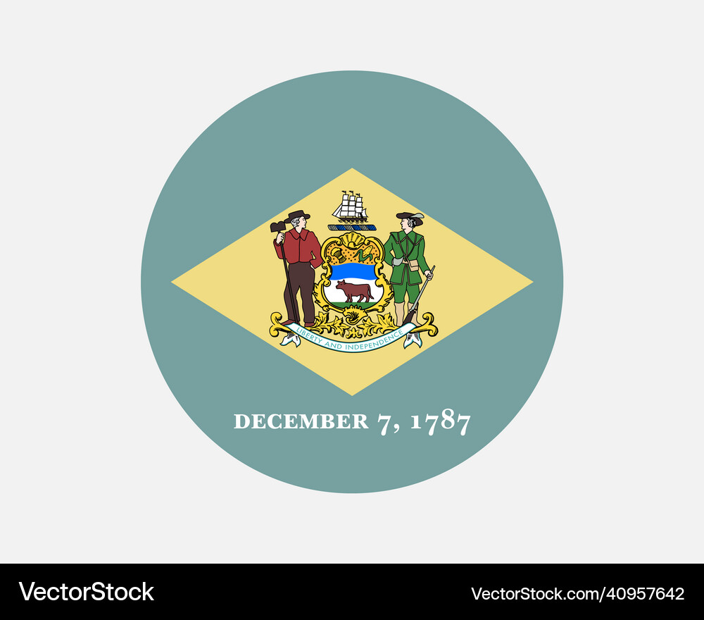 Delaware de usa us round circle state flag banner Vector Image