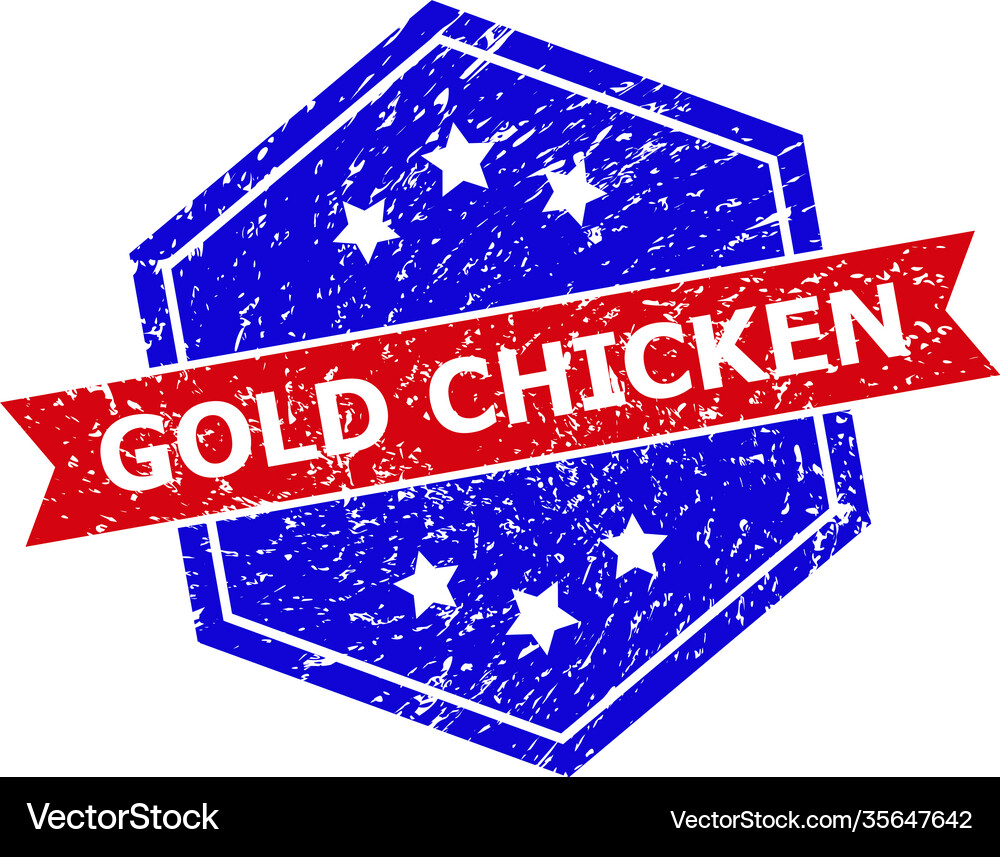 Hexagon bicolor gold chicken rubber stamp Vector Image
