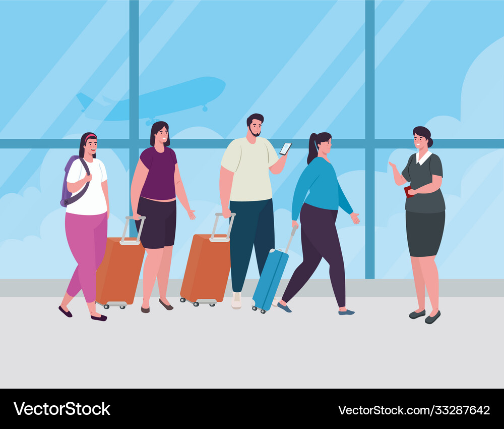 People standing to check in order register Vector Image