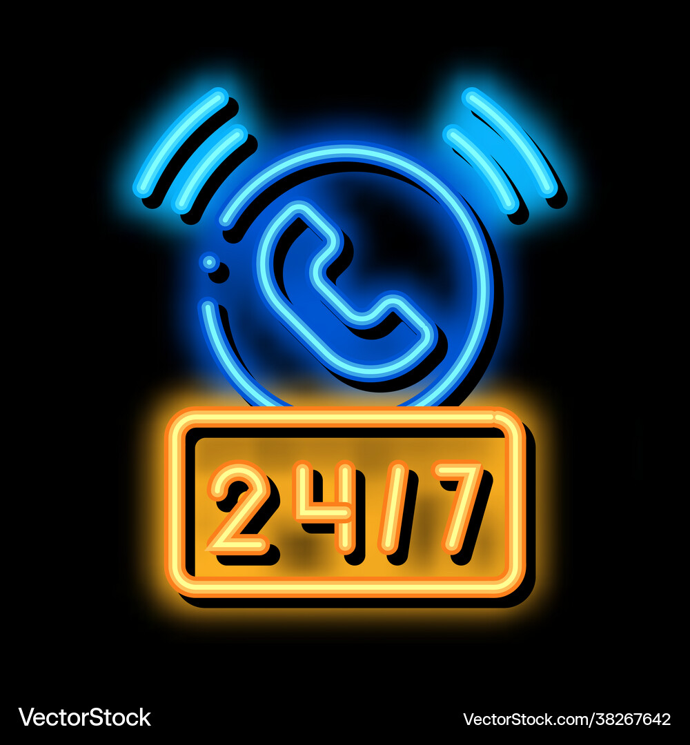 Round-the-clock help desk neon glow icon Vector Image