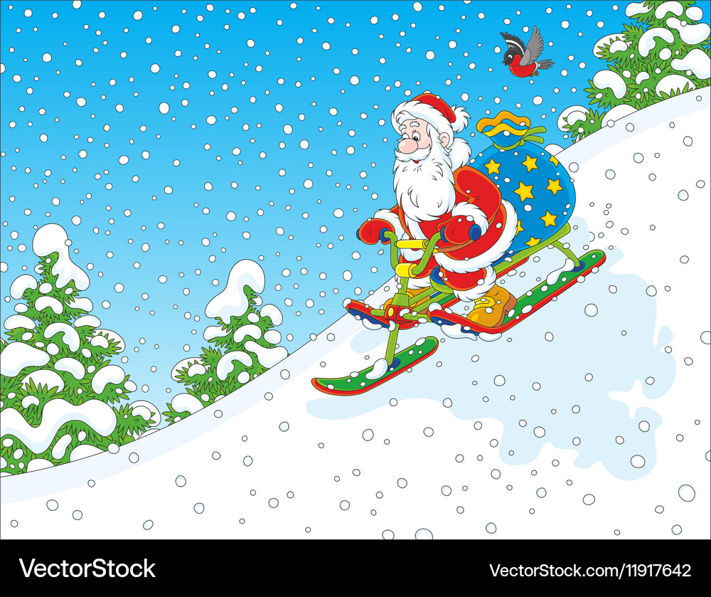 Santa riding a snow scooter Royalty Free Vector Image