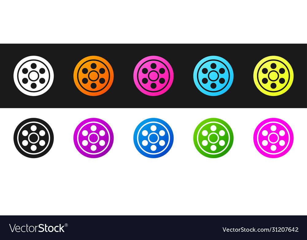 Set alloy wheel for a car icon isolated on black Vector Image