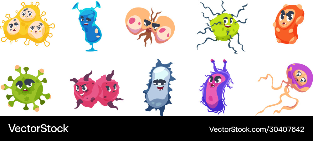 Virus characters cartoon infection bacteria Vector Image