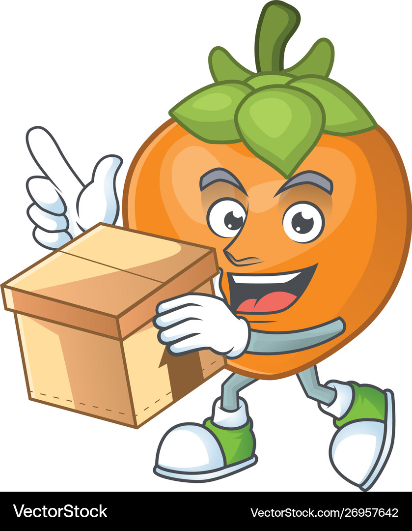 With box persimmon cartoon character isolated Vector Image