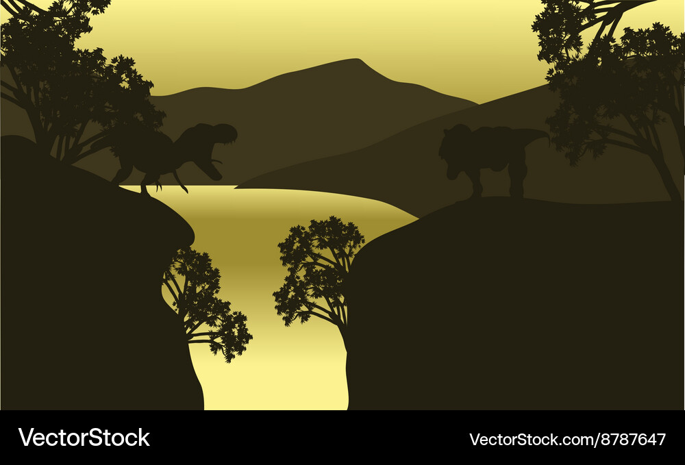 At morning scenery T-Rex silhouette Royalty Free Vector
