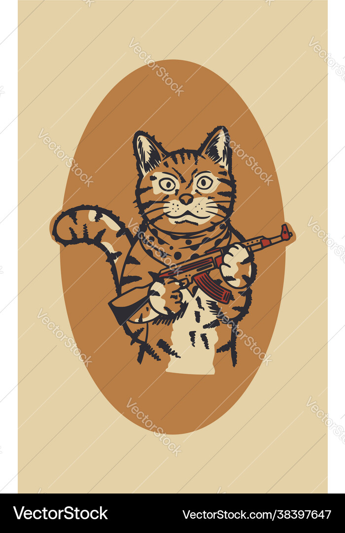 Cat holding a weapon with an orange oval Vector Image