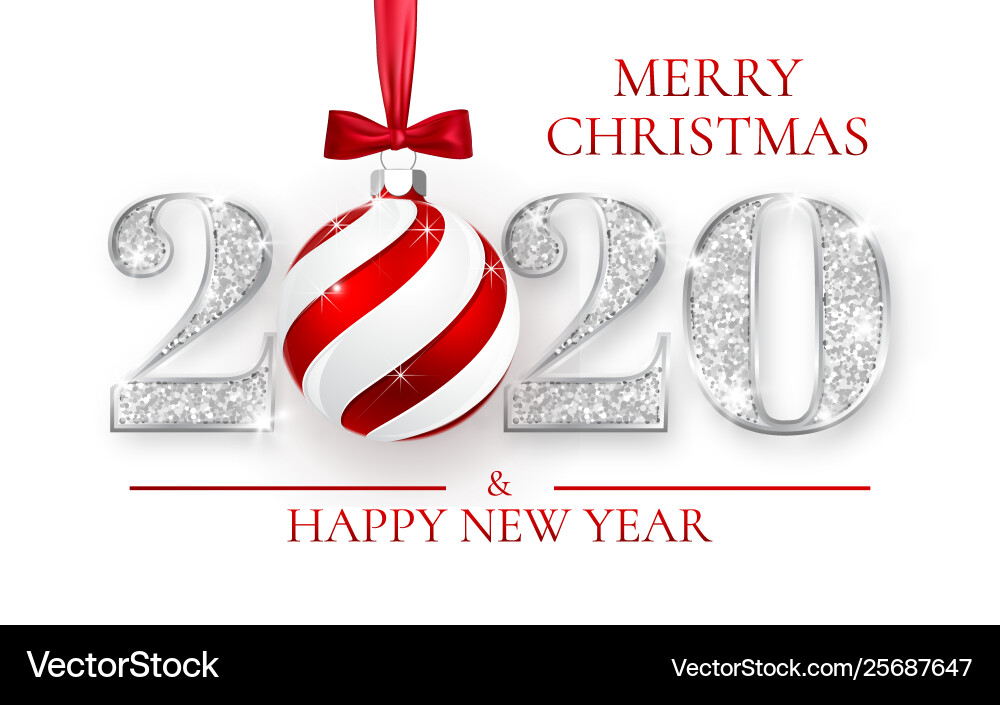 Happy new year 2020 silver numbers design Vector Image