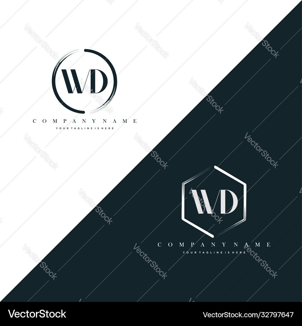 Initial letter wd circle brush hexagon Royalty Free Vector