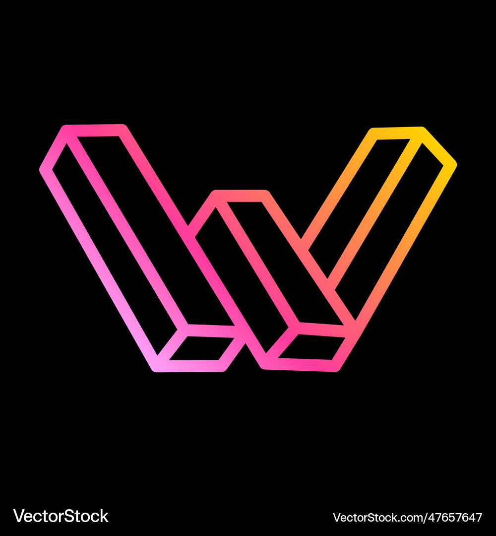 Isometric w letter logo neon lights emblem Vector Image