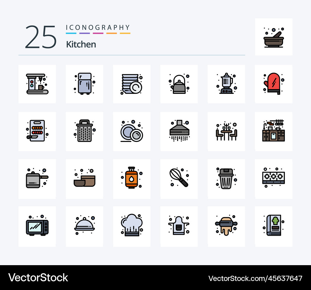Kitchen 25 line filled icon pack including food Vector Image
