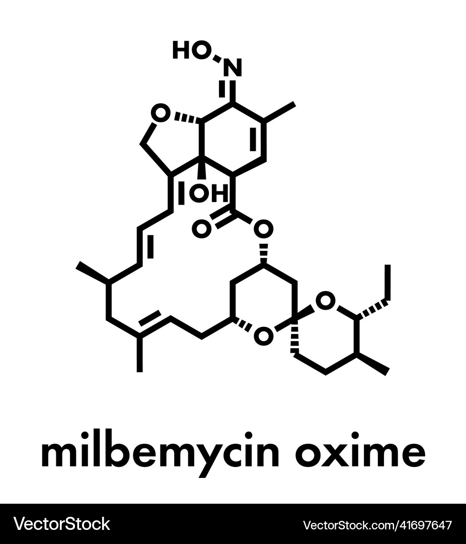 Milbemycin oxime antiparasitic drug molecule Vector Image