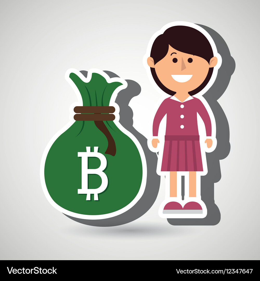 Person woman bit coin web Royalty Free Vector Image