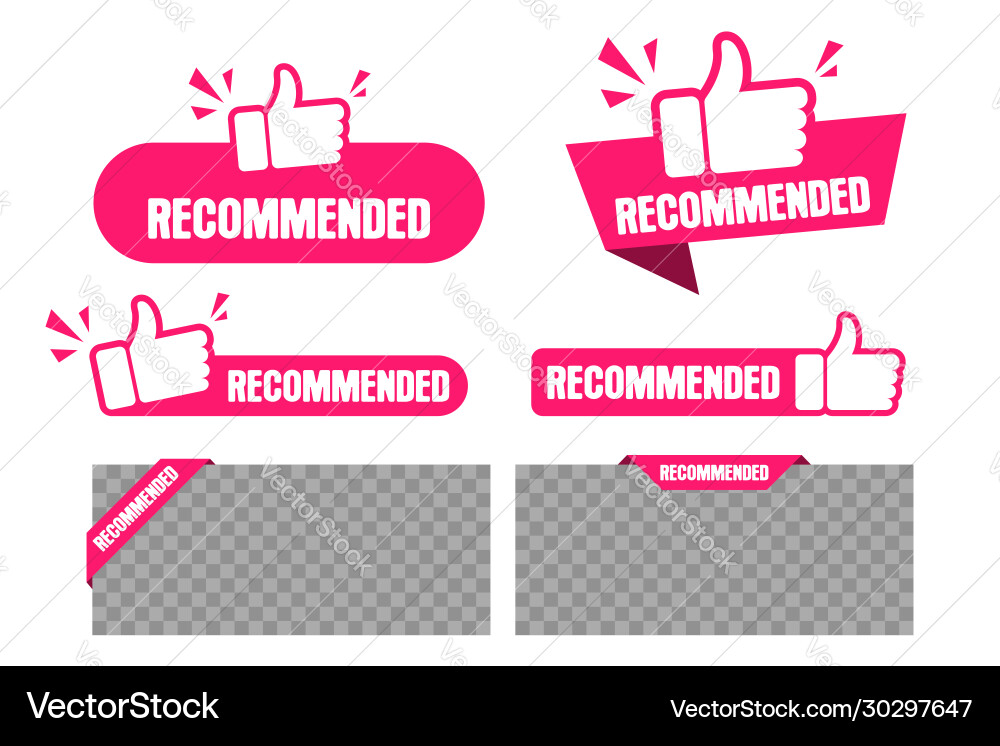 Recommended banner and labels set paper tag Vector Image