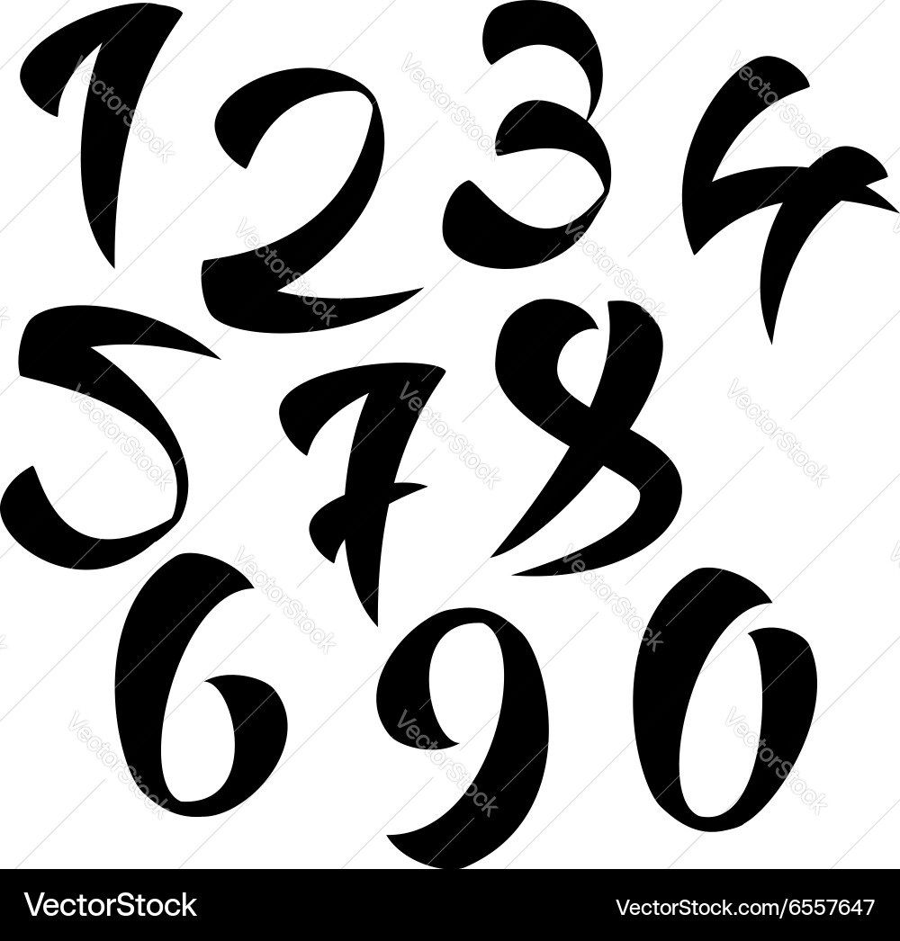 Set of calligraphic ink numbers design Royalty Free Vector