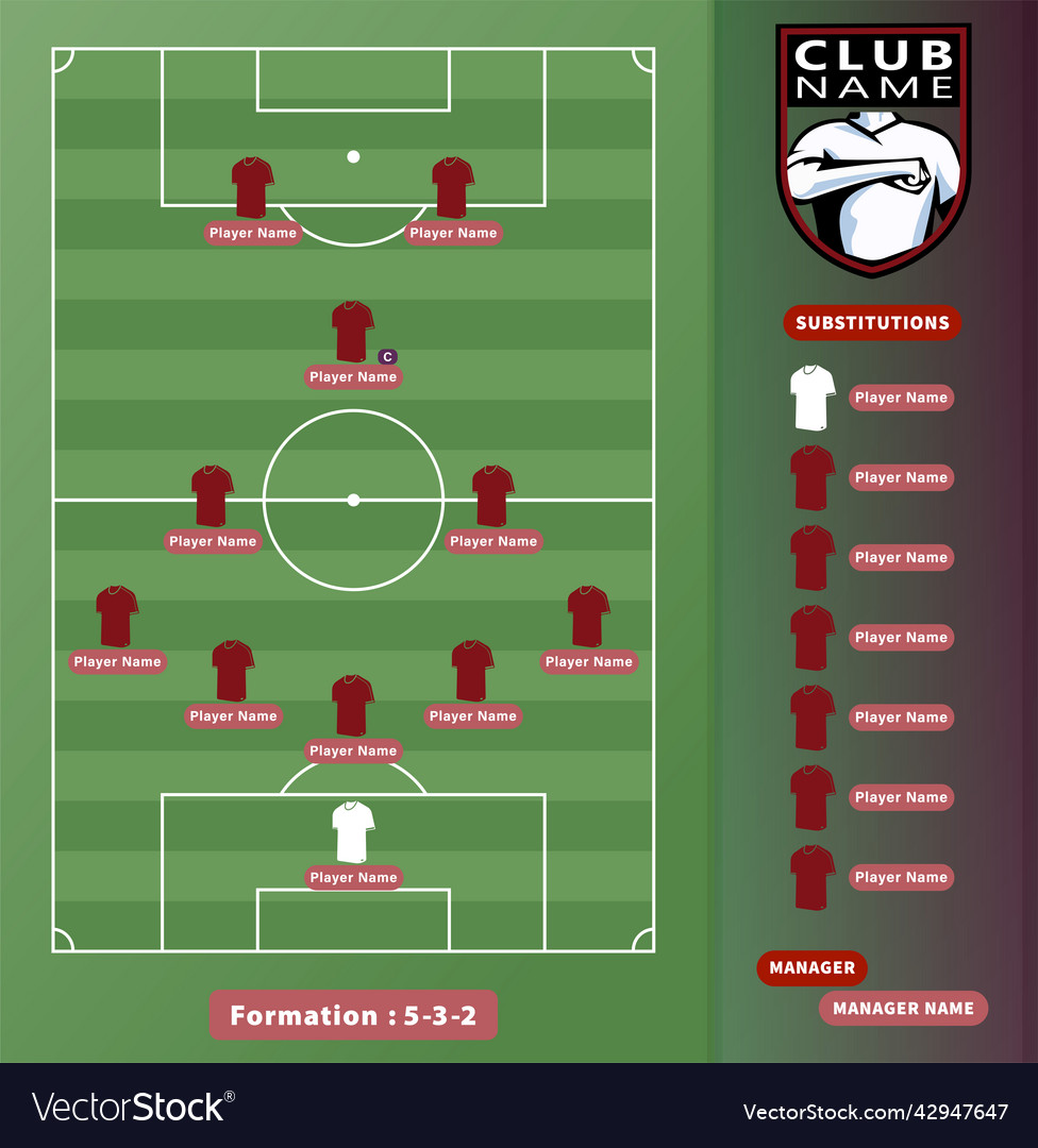 Soccer Lineups Football 5 3 2 Formation Royalty Free Vector