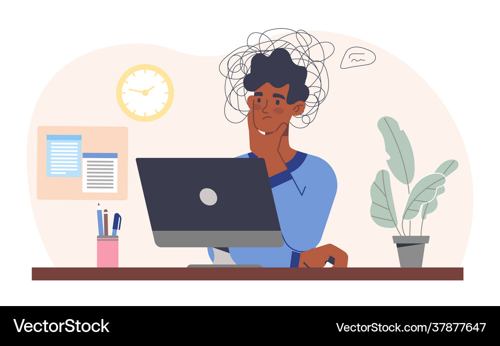 Young male character is sitting at a table Vector Image