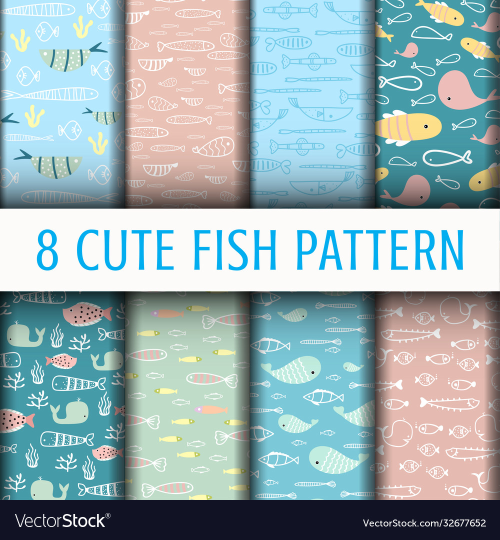 8 süße Fisch Muster Hintergrund Lizenzfreies Vektorbild