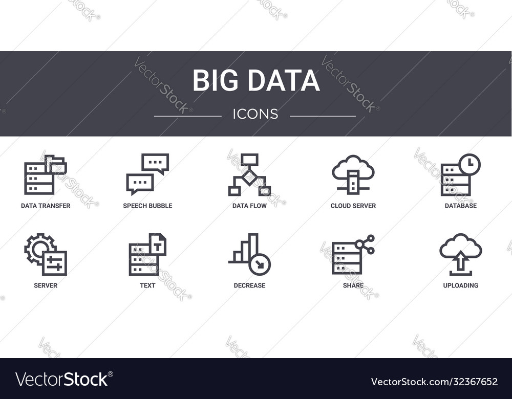 Big data concept line icons set contains icons Vector Image