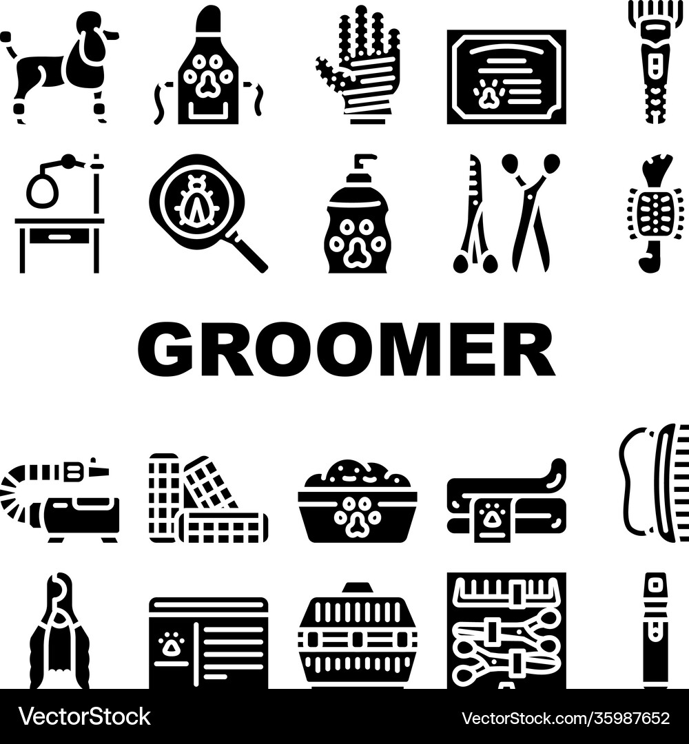 Groomer pet service collection icons set Vector Image