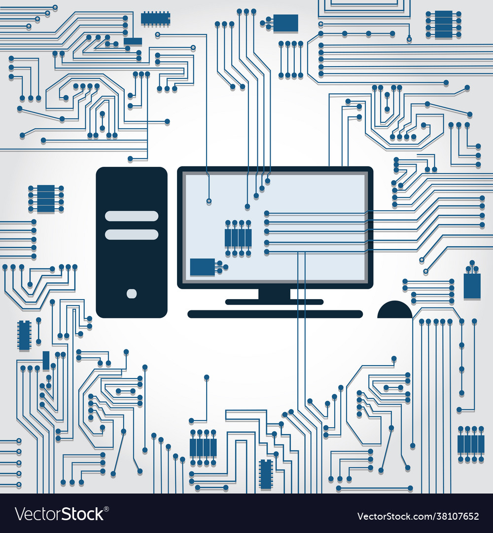 Pc and electronics circuit Royalty Free Vector Image