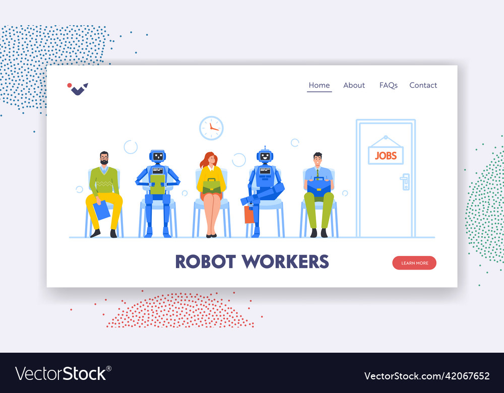 Robots workers landing page template human Vector Image