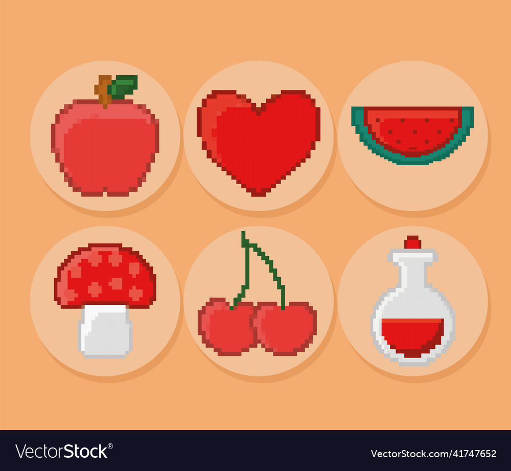 Six pixelated items Royalty Free Vector Image - VectorStock
