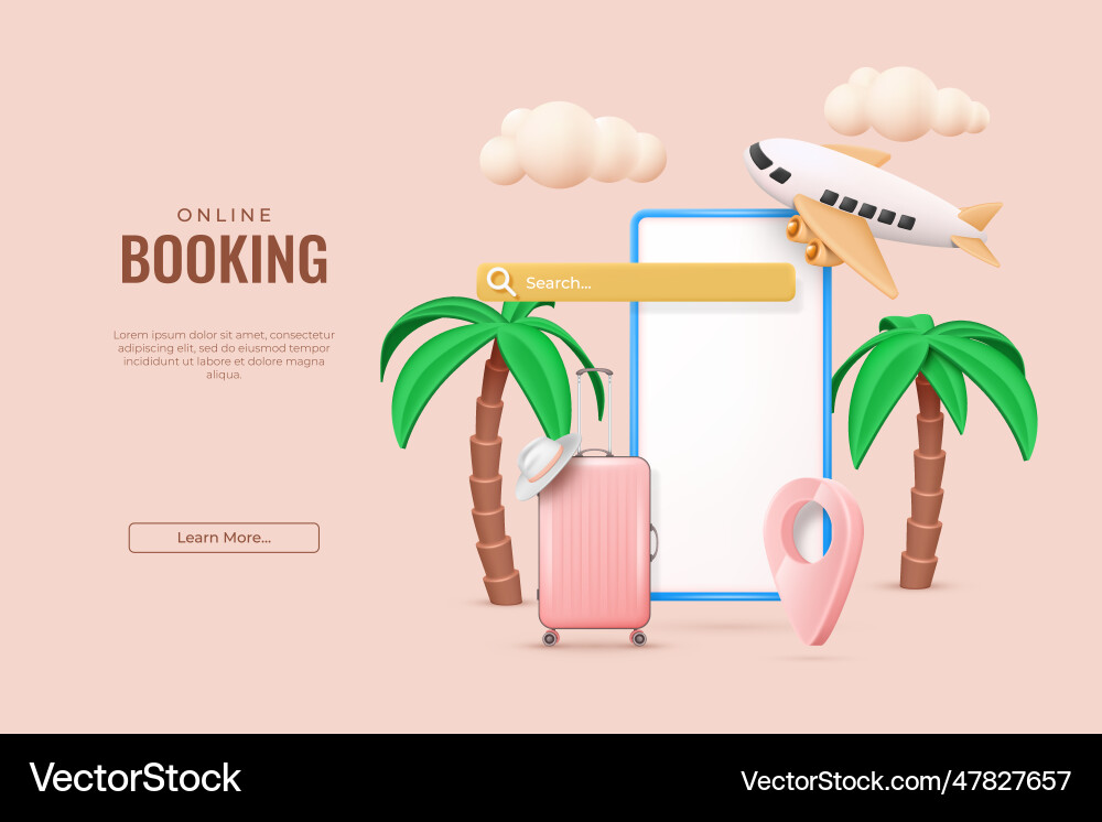 3d vacation online booking summer travel render Vector Image