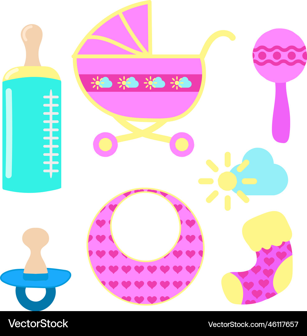 Baby items hand drawn cartoon set Royalty Free Vector Image