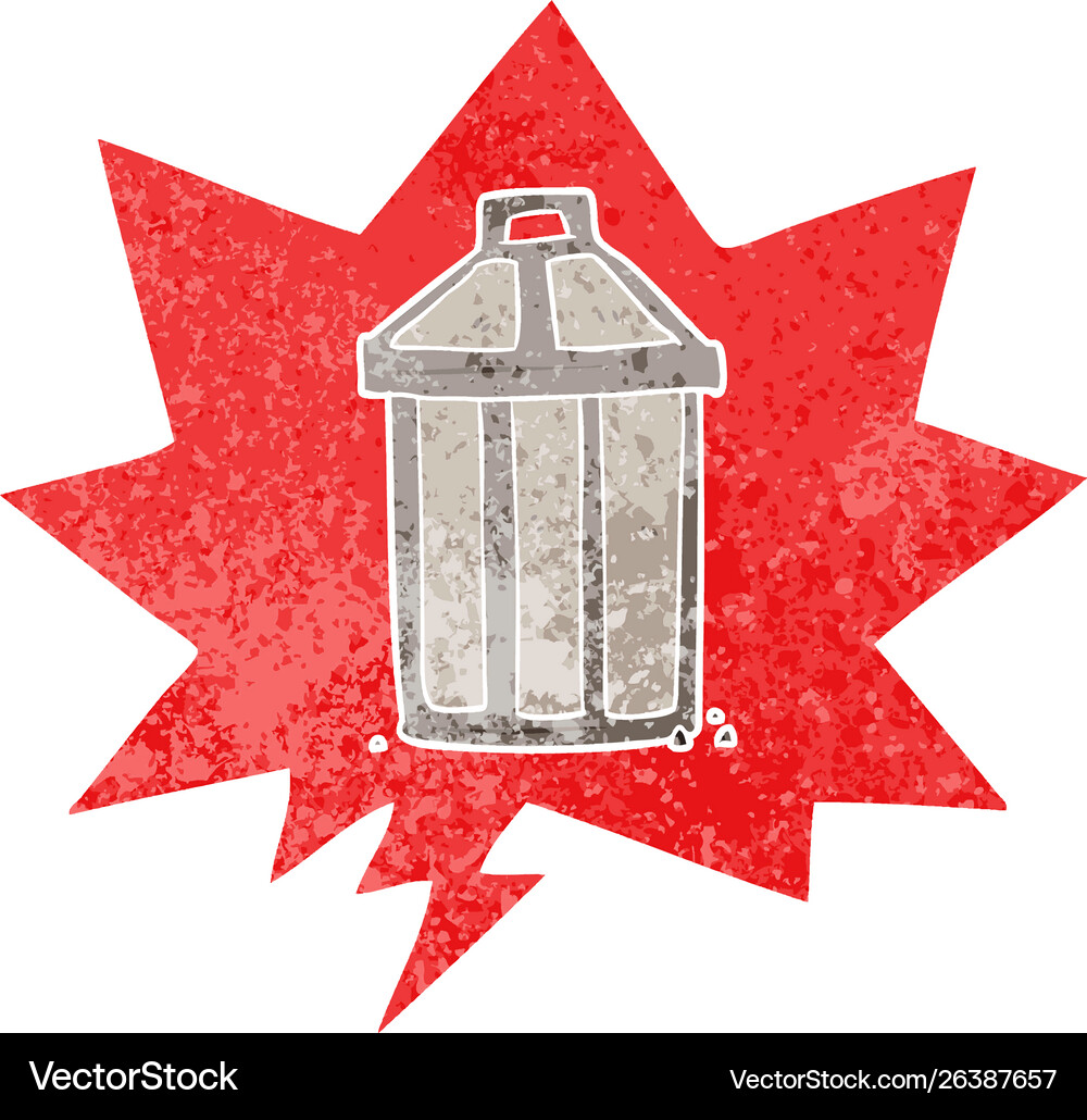 Cartoon garbage can and speech bubble in retro Vector Image