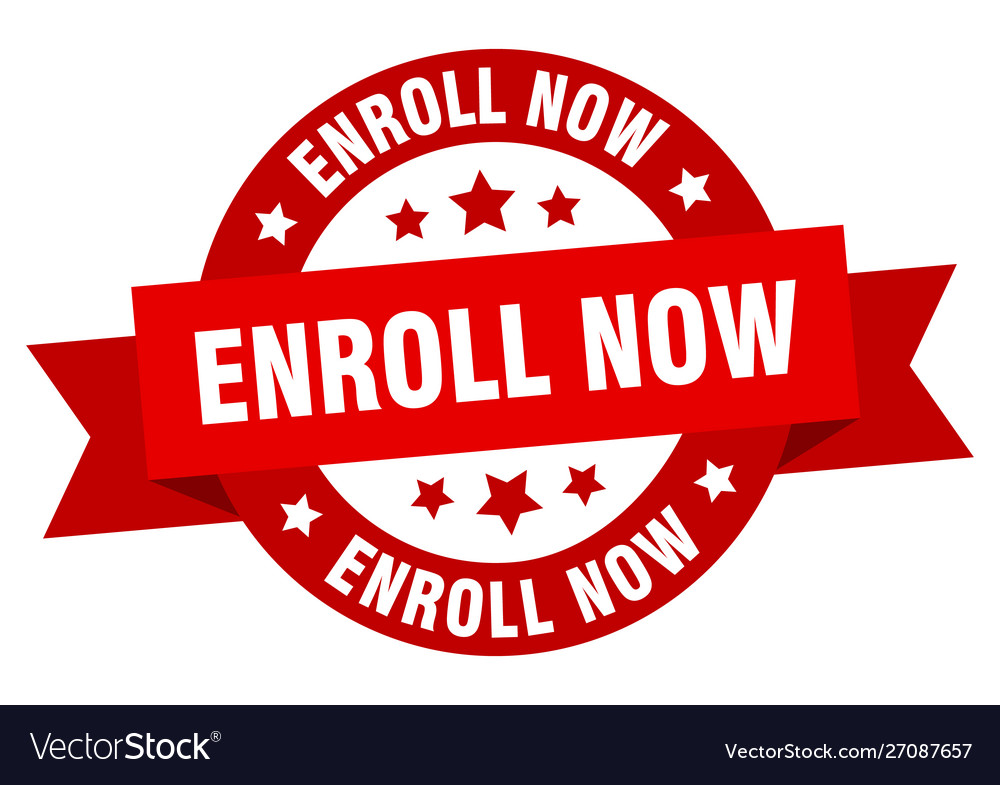 Enroll now ribbon round red sign Royalty Free Vector Image